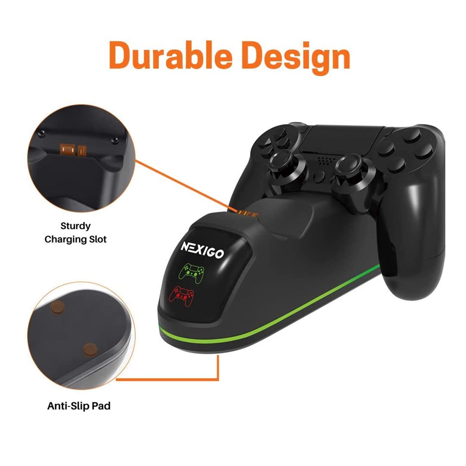 NexiGo PS4 Controller Charger, Wireless Charger Dual USB Fast Charging Dock for PlayStation 4 Controller, DualShock 4 Charging Station with LED Indicator, Black