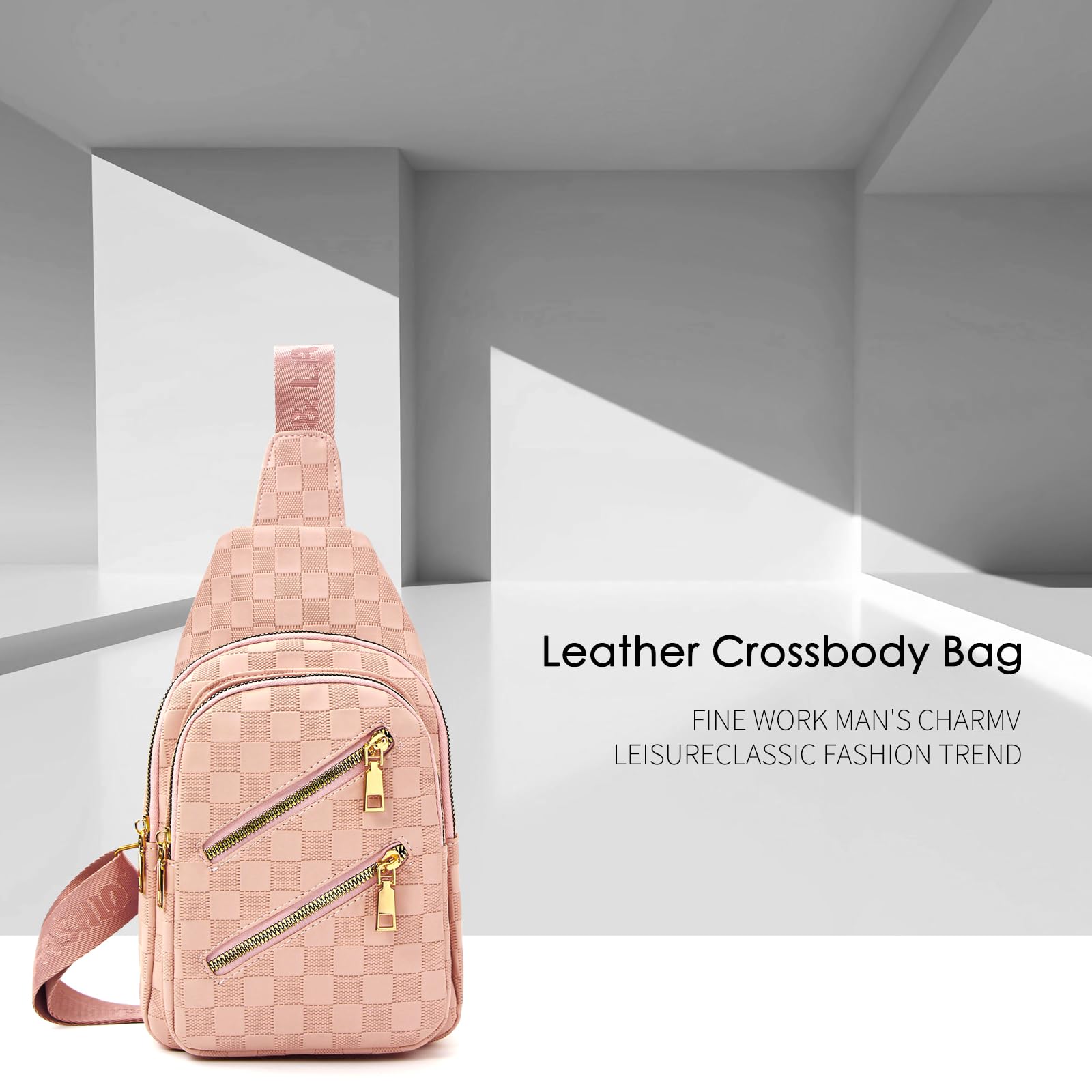 Felomdep Sling Bag for Women, Small Vegan Leather Casual Crossbody Bag Daypack Backpacks,Pink