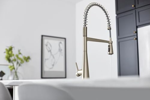 Moen Sleek Spot Resist Stainless One Handle Farmhouse Spring Pulldown Kitchen Faucet with Power Boost for a Faster Clean, 5925SRS