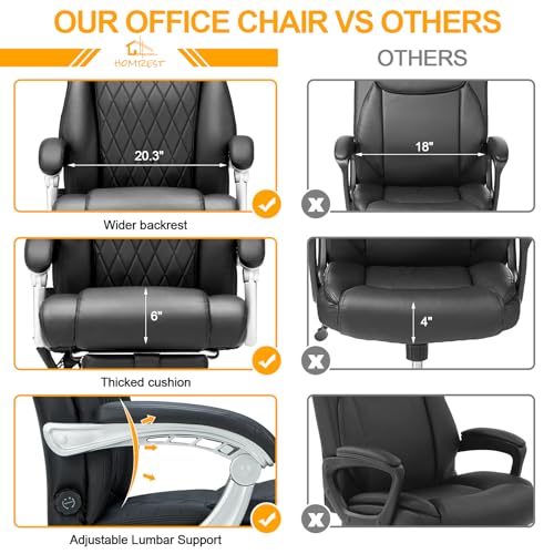 HOMREST Executive Office Chair, Ergonomic Office Chair with Adjustable Lumbar Back Support,Big and Tall Office Chair with Massage and Heat,Home Office Desk Chair,Black