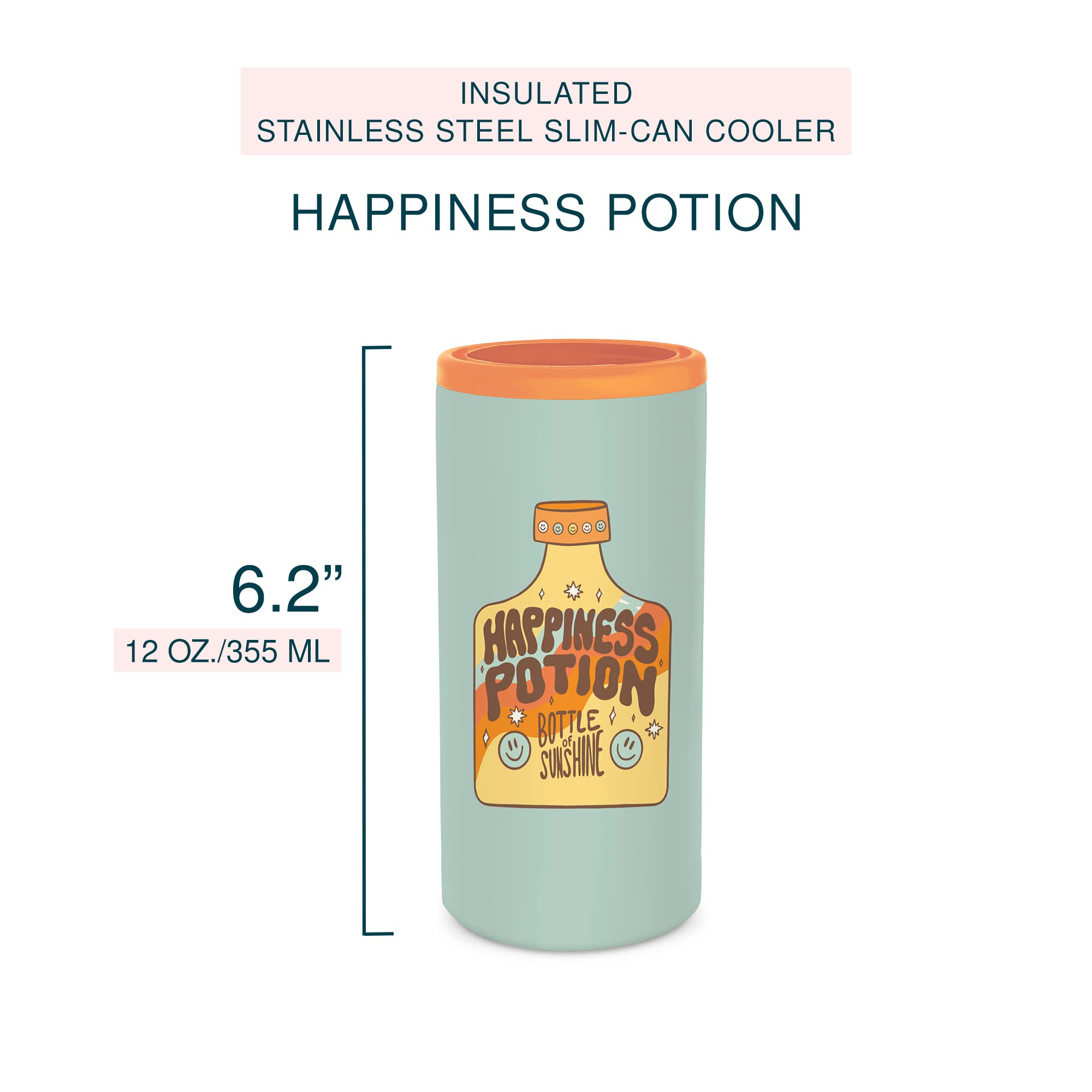 Insulated Stainless Steel Slim-Can Cooler by Studio Oh! - Happiness Potion - 12-Ounce Double-Wall Construction with Full-Color Artwork & Secure Screw-On Lid
