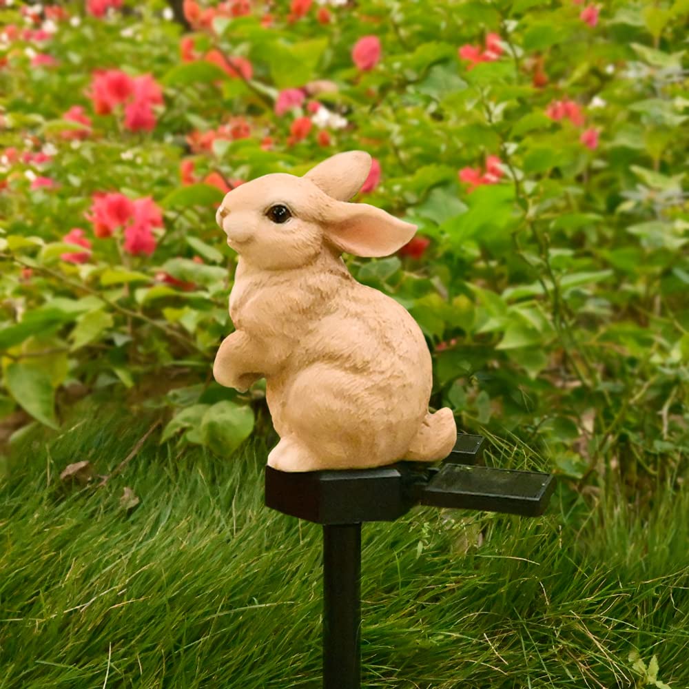 Juliahestia Rabbit Garden Ornaments Bunny Decor Solar Outdoor Statue Animal Lawn Yard Decorations Outside Stake Waterproof Patio Cute Brown Hare Figurines Light Gifts