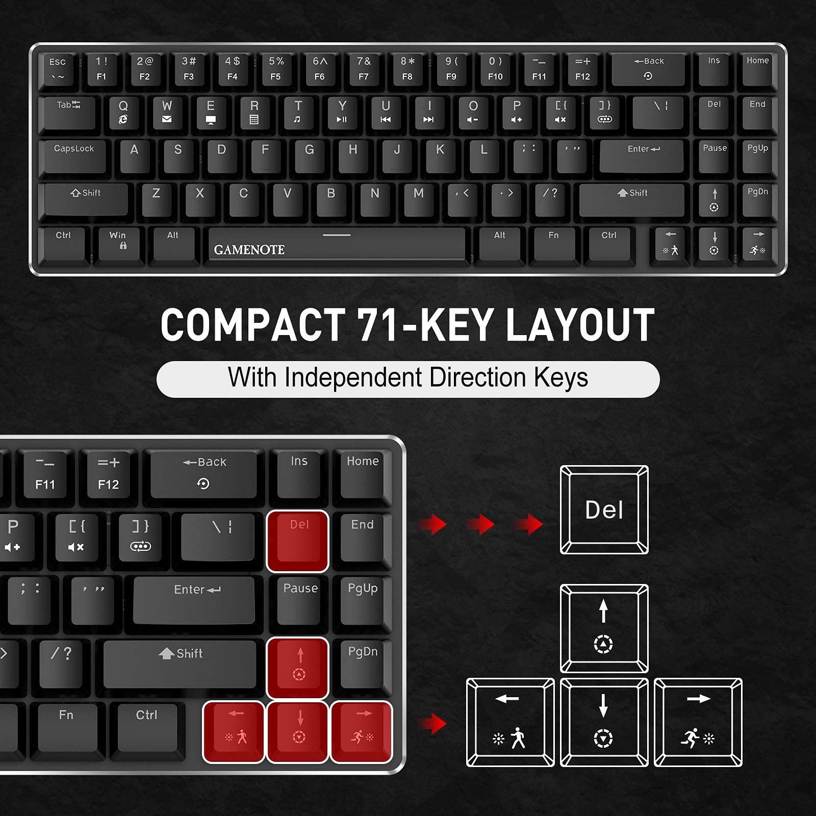 GAMENOTE 60% Mechanical Keyboard, Wired Gaming Keyboard LED Backlit Mini Compact Keyboards Blue Switch 71 Keys Type-C for PC Gamer Laptop Computer