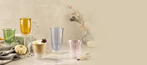 JoyJolt Glass Thermal Glass β 4pcs Borosilicate Glass Cup Set - Double Wall Glass Latte Mug - Ice Coffee Glass Cups for Hot and Cold Drinks β Durable and Dishwasher-Safe Glass Cup Double Wall β 8.4oz