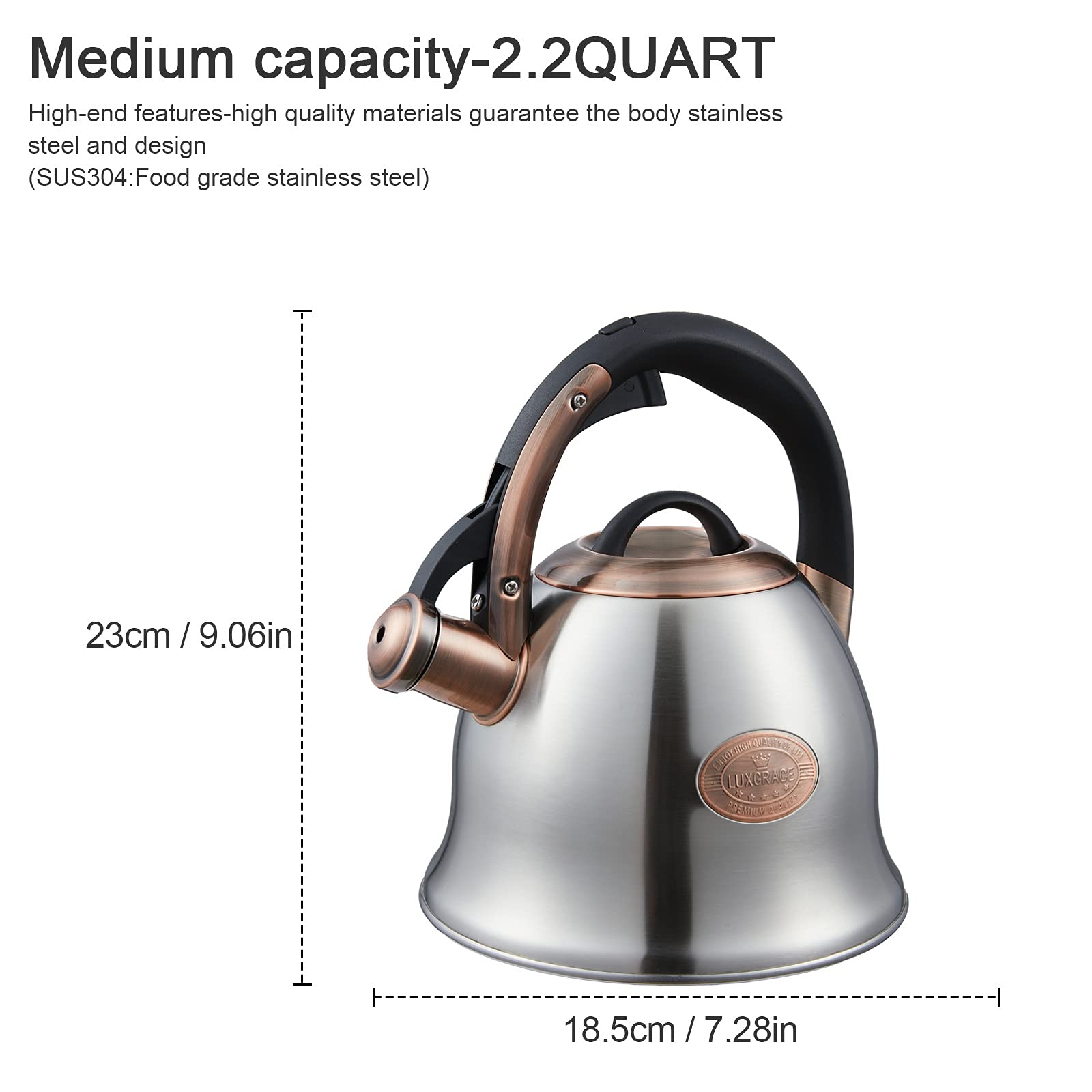Tea Kettle -2.2 Quart Tea Kettles Stovetop Whistling Teapot Stainless Steel Tea Pots for Stove Top Whistle Tea Pot