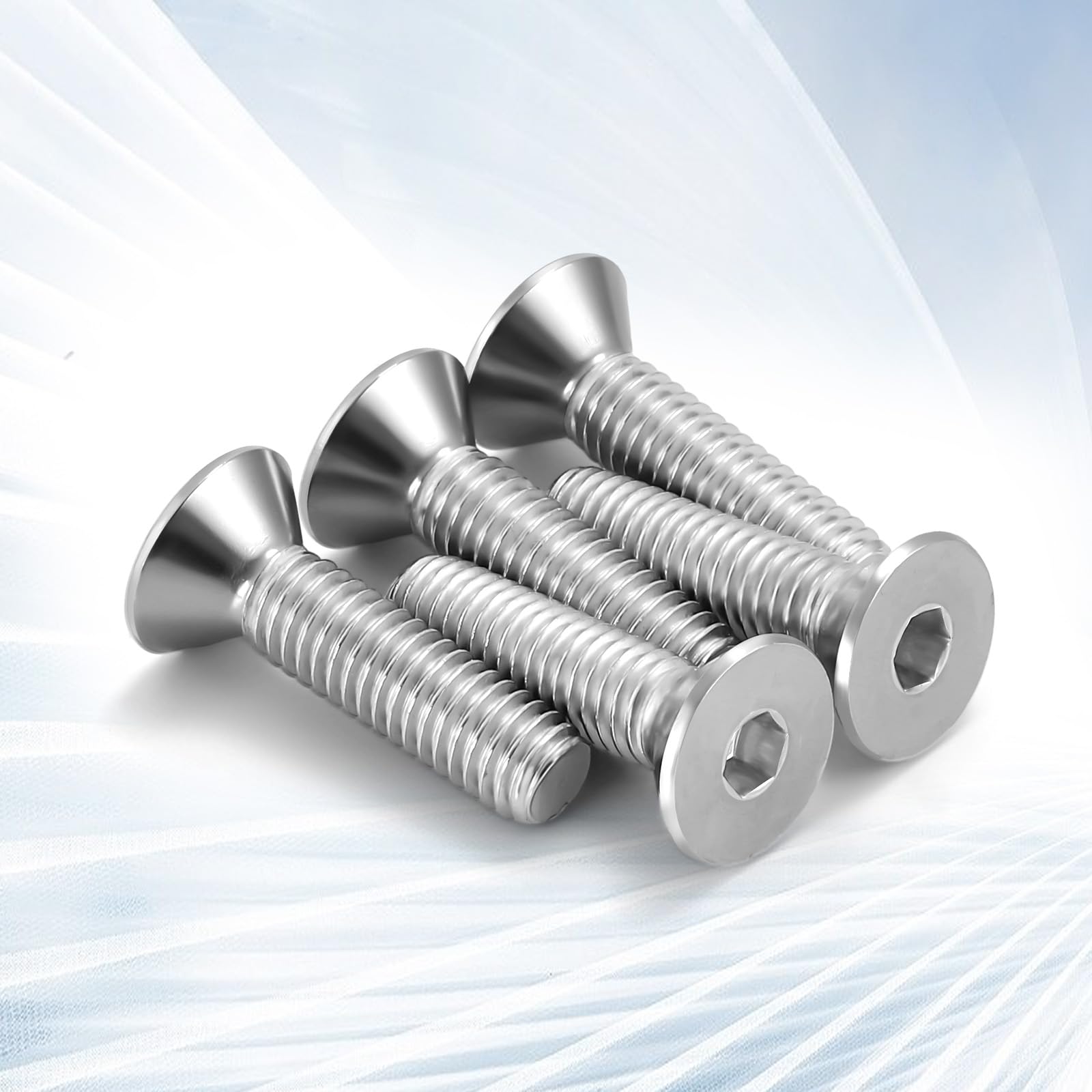 M5-0.8 x 12mm Flat Head Socket Cap Screws Countersunk Bolts, 304 Stainless Steel 18-8, Bright Finish, DIN 7991, Full Thread, 50 PCS