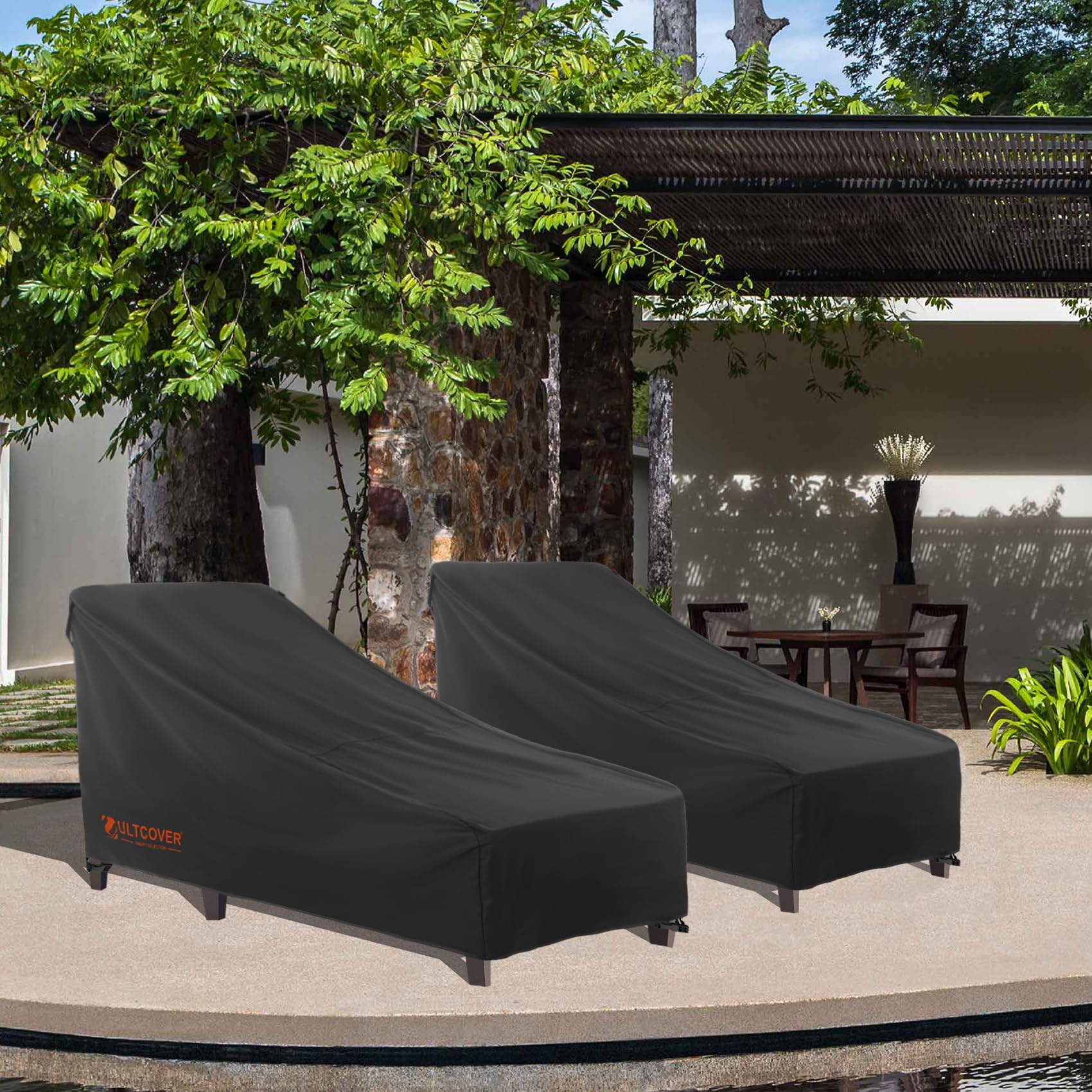 ULTCOVER Smart Selection Patio Lounge Chair Cover Waterproof Outdoor Chaise Lounge Covers 2 Pack - 76L x 32W x 30H inches, Black