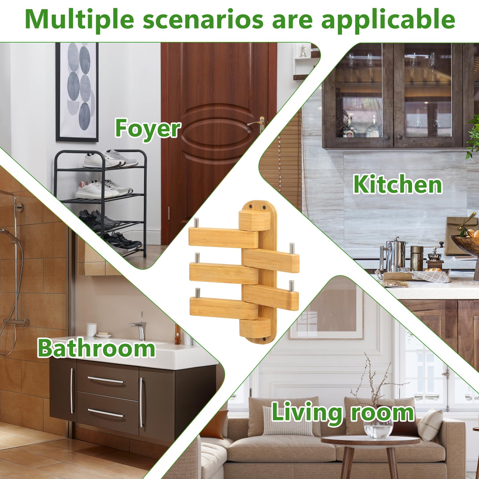 SPOPSOOD Coat Rack Wall Hooks, Wall Hooks Made of Pure Solid Bamboo, Robust, Beautiful & Personalized Wall Mounted Bathroom Towel Rack