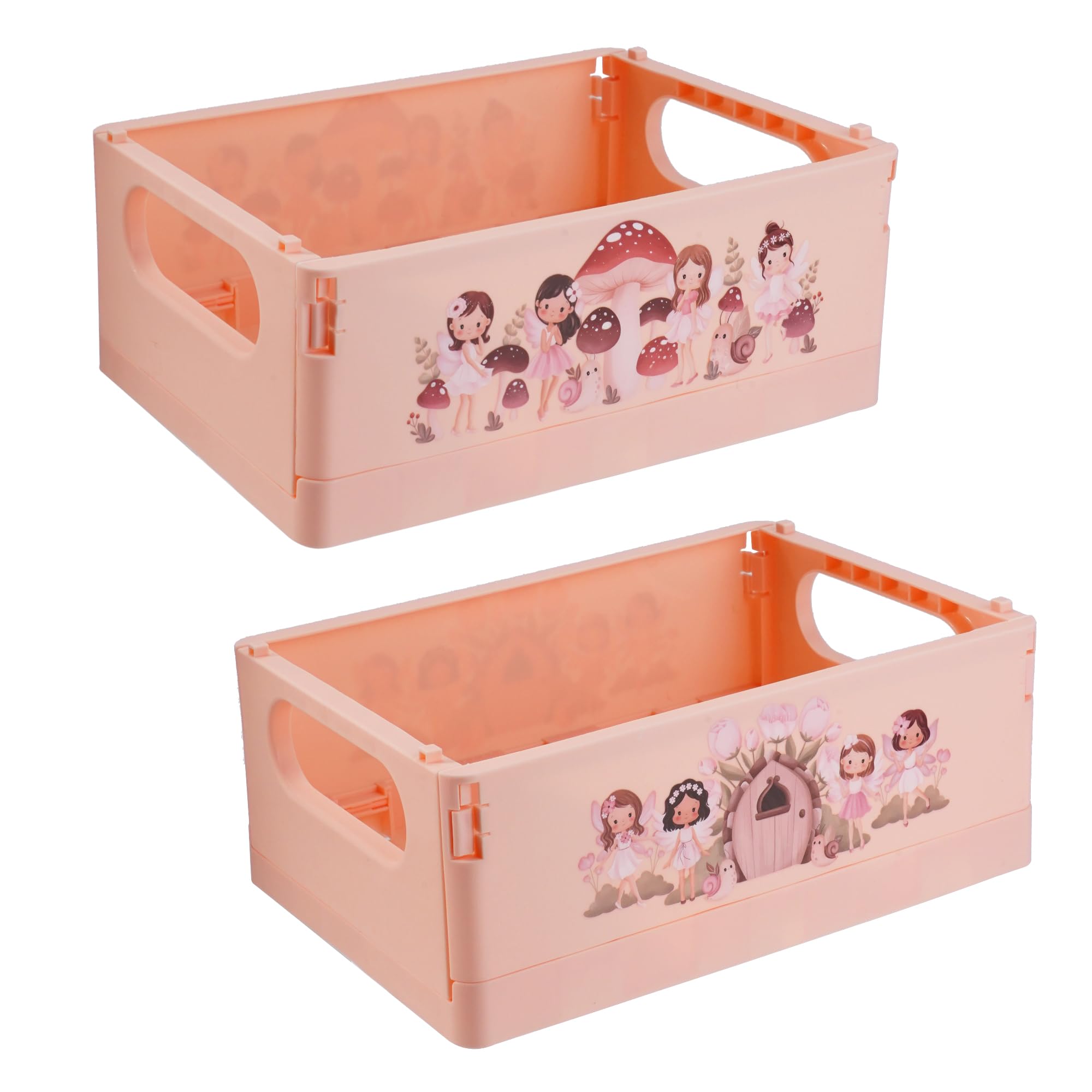 Purdaz 2pack Plastic Storage Baskets, Mini Foldable Plastic Small Baskets,Collapsible Storage Crate for Organizing and Storage,Collapsible Storage Crate for Office,Bedroom,Living Room(Flower Fairy)