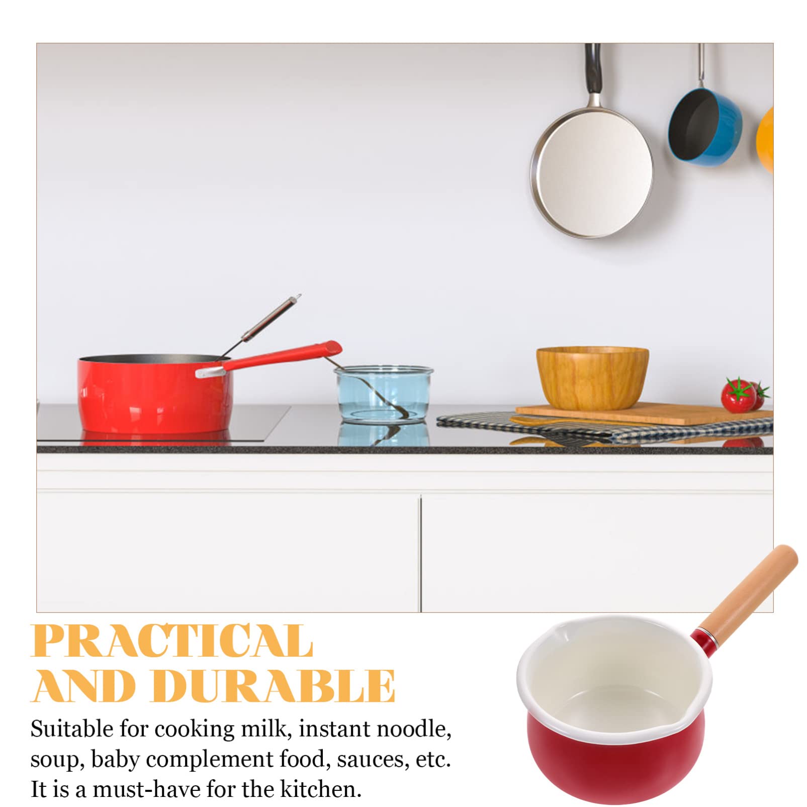 Kichvoe Stew Pot Enamel Milk Pot Wood Baby Multifunction Cooking Spoon Small Cookware