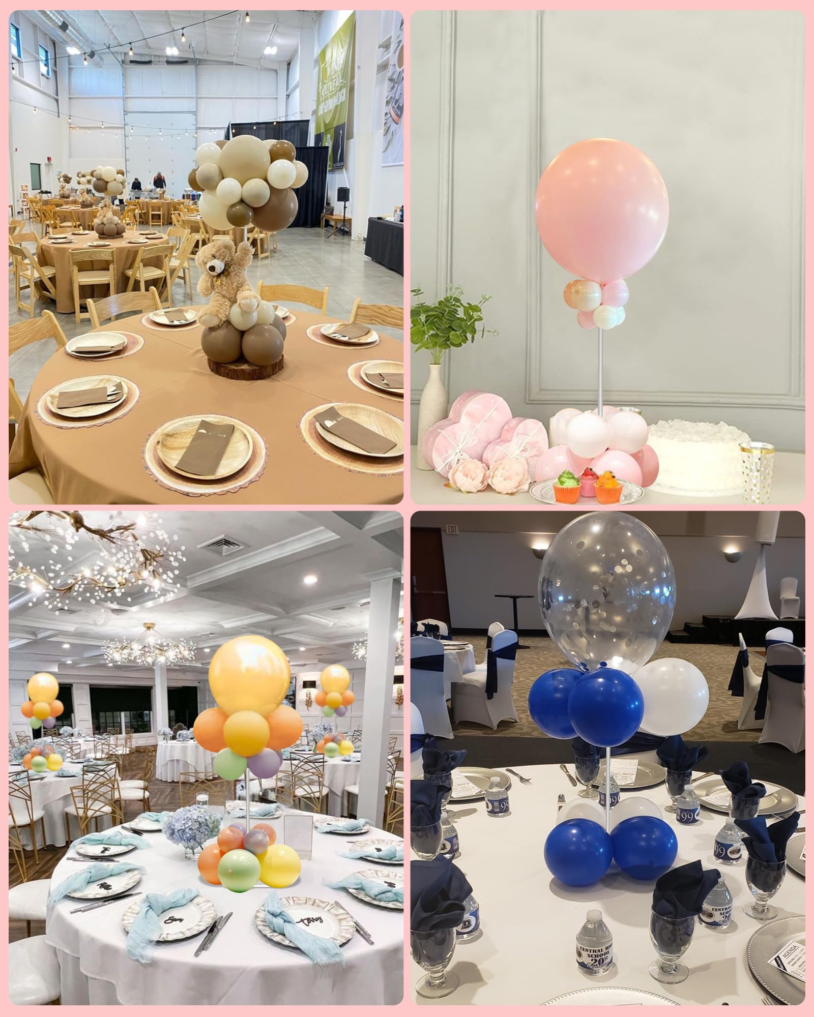 TEKXYZ 15.75 Inch Height Clear Acrylic Balloon Stand for Table Centerpiece Decoration, Set of 4