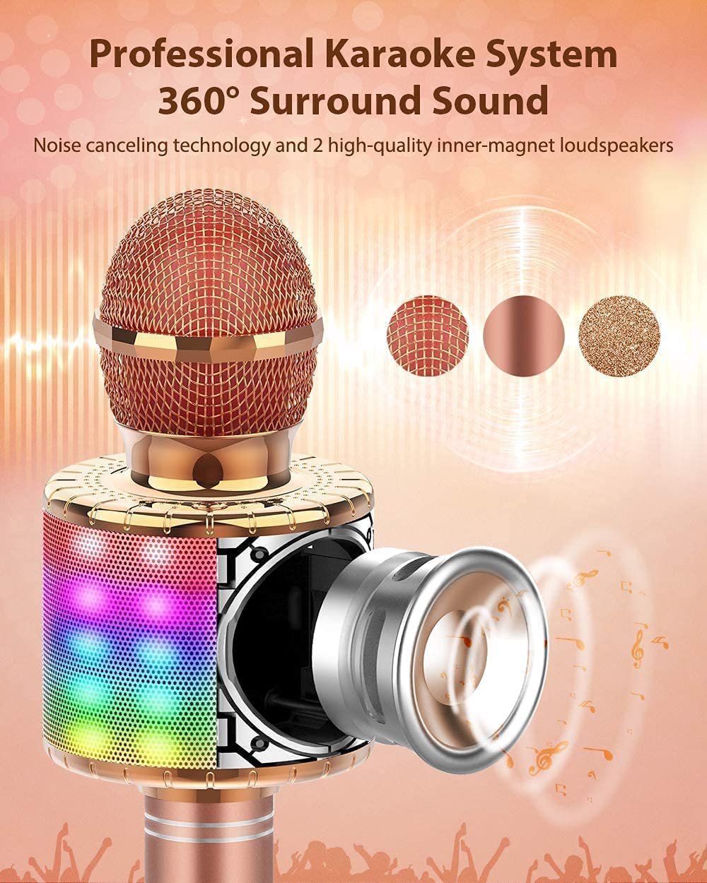 Karaoke Microphone for Kids, Wireless Bluetooth Portable Handheld Karaoke, Adults Speaker Machine Loud, for Home Party Outdoor KTV