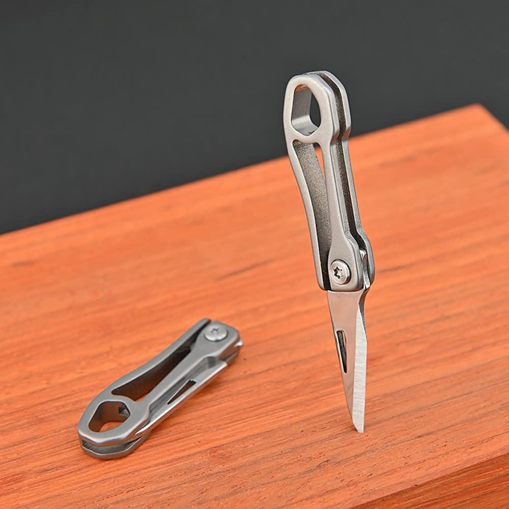 KUNSON Ultra Small Little Folding Pocket Titanium Alloy Knife with 420j2 Stainless Steel Blade, Mini EDC Portable Knife/Box Cutter/Package Opener, Ultra Compact and Lightweight Mini Folding Knife