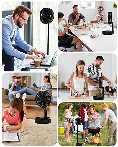 Oscillating Fan Foldaway with Remote Control, 7200mAh Rechargeable Battery Powered Pedestal Fan for Camping, 4 Speed, Timer, Height Adjustment Portable Table Fan for Travel , Outdoor, Home (Black)
