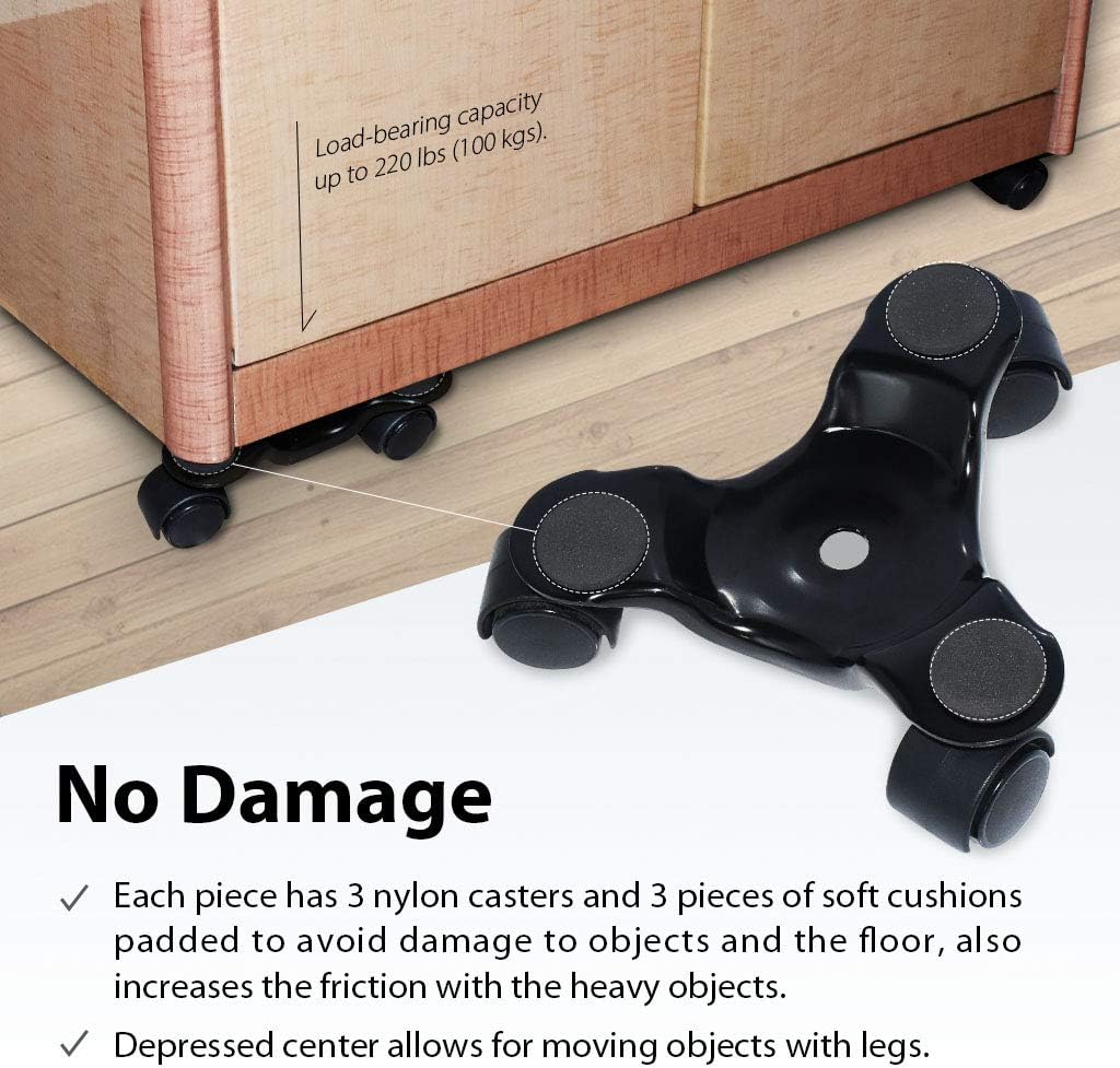 FIRSTINFO 4-Pack Steel Tri-Dolly Set, 6-Inch, 3 Wheel Moving Heavy Furniture Dolly Roller Transporter, 220-lb Load Capacity