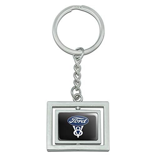 GRAPHICS & MORE Ford Vintage V8 Logo Spinning Rectangle Chrome Plated Metal Keychain Key Chain Ring