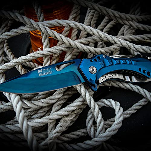 MTech USA β Spring Assisted Folding Knife β Blue TiNite Coated Fine Edge Stainless Steel Blade, Blue Aluminum Handle, Pocket Clip, Tactical, EDC, Self Defense- MT-A705SBL,Blue/Silver