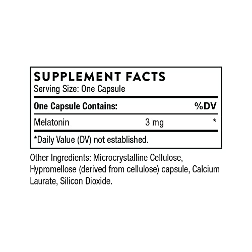 Thorne Melaton-3-3mg Melatonin - Supports Circadian Rhythms, Restful Sleep, and Relaxation - Gluten-Free, Soy-Free Dairy-Free - 60 Capsule