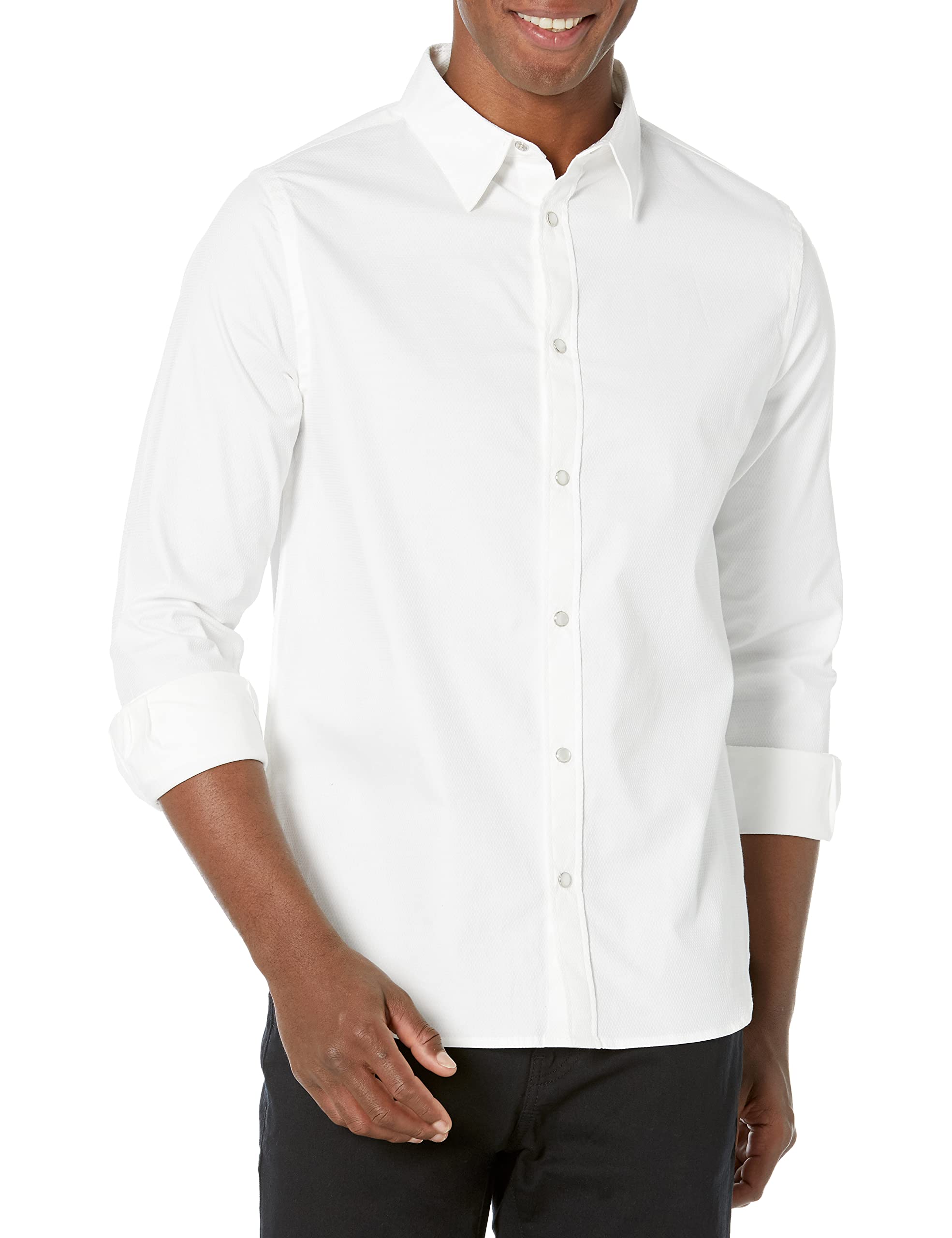 Karl Lagerfeld Paris Men's Casual Long Sleeve Textured Jacquard Shirt, White, XX-Large