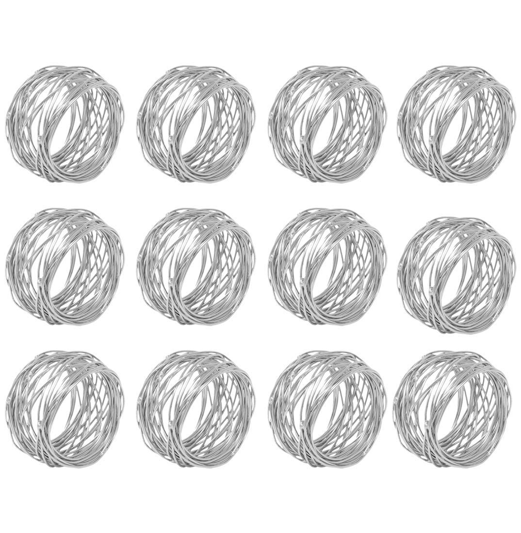Kaizen Casa Handmade Round Mesh Napkin Rings Holder for Dinning Table Parties Everyday (Silver, 12)