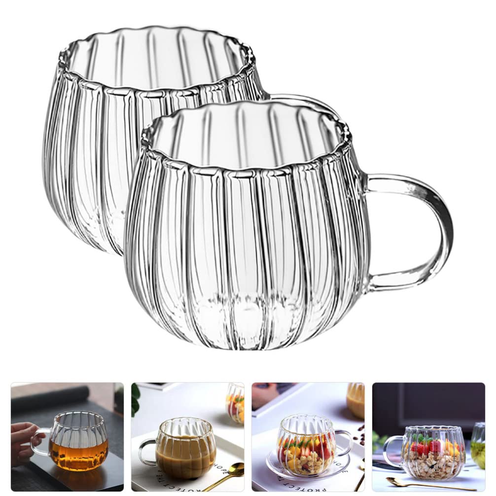 Ipetboom Pumpkin Mug Cups Office Decor Glass Coffee Cups 2pcs Transparent Glass Mugs with Handle Coffee Tea Mugs Soup Clear Drinking Cups Office Decor Glass Cups Novelty Coffee Mug