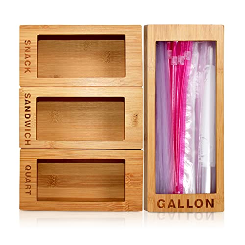 Mylo's Home Bamboo Ziplock Bag Organizer for Drawer - Plastic Bag Organizer for Drawer - Baggie Organizer for Drawer - Storage Bag Organizer Kitchen Drawer - Sandwich Bag Organizer for Drawer