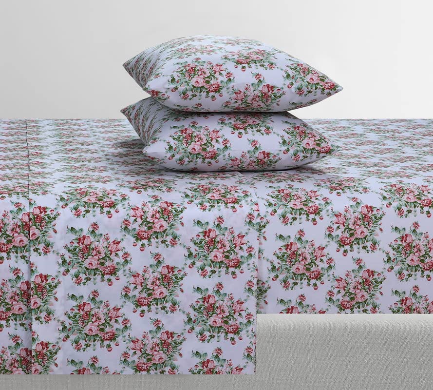 Feather & Stitch Softest 100% Cotton Sheets, 300 Thread Count Percale Weave Bedding, 16" Deep Pocket, Cooling Sheets, Breathable Bed Set, Hotel Premium Quality (King, Floral)