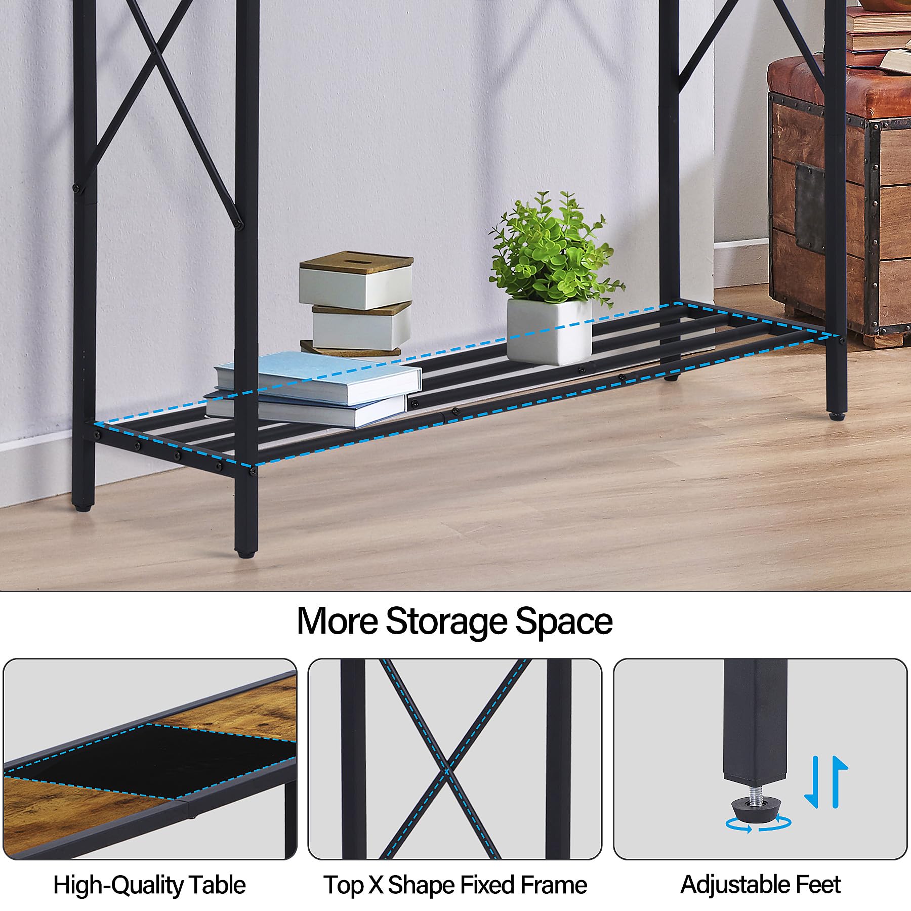 SUPER DEAL 2 Tier Console Table Narrow Entryway Table 41.7" Industrial Sofa Table with Mesh Shelf Slim Side Table for Hallway, Front Hall, Living Room, Heavy Duty Metal Frame