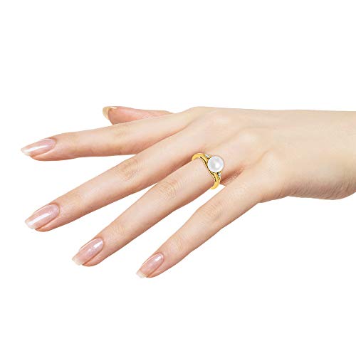 KATARINA Diamond Accent and Pearl Fashion Ring in 10K Yellow Gold (G-H, I2-I3) (Size-6)