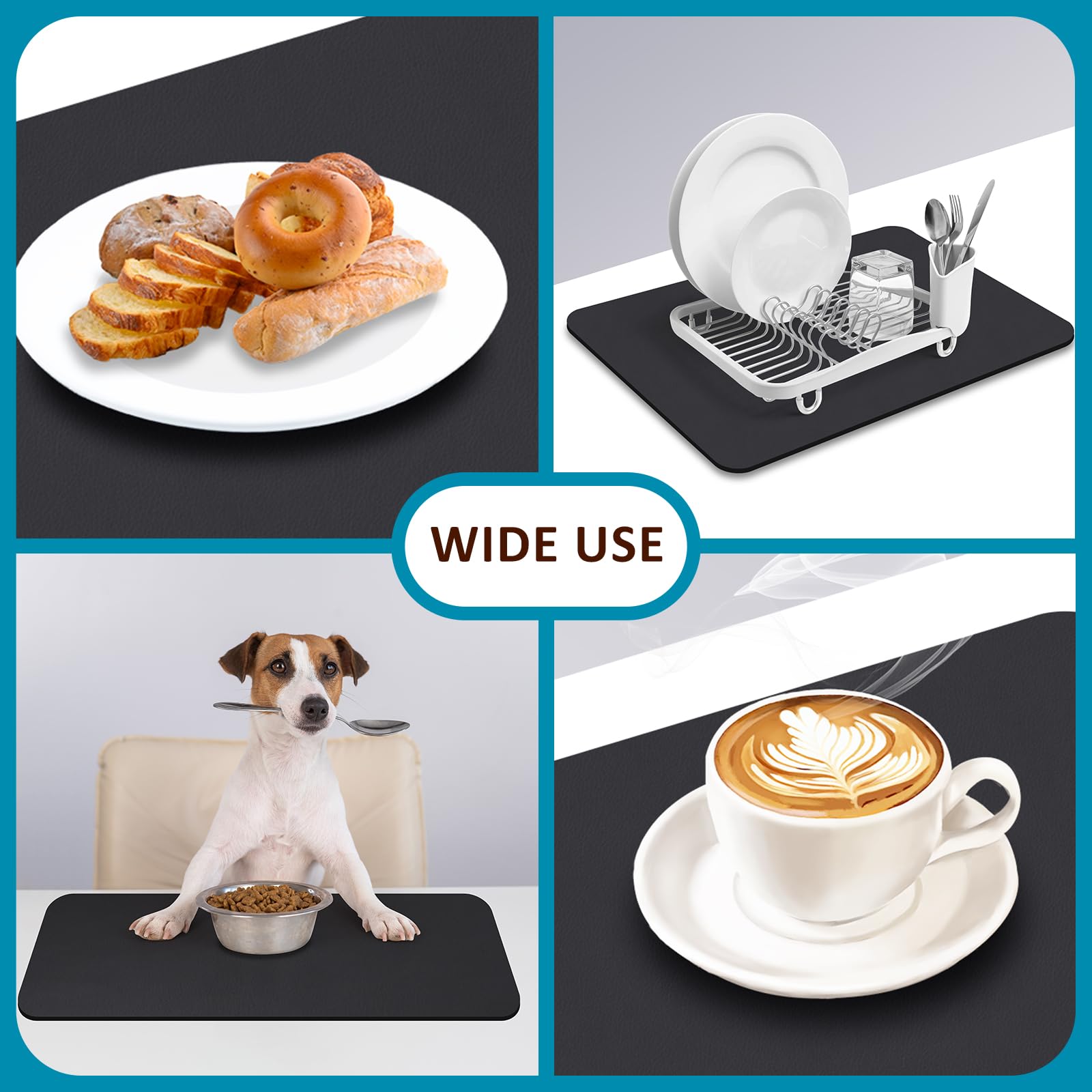 FUMAX Coffee Mat, 12"x20" Coffee Bar Mat for Countertops, Coffee Bar Accessories Fit Under Coffee Maker Espresso Machine, Hide Stain Absorbent Rubber Backed Dish Drying Mat