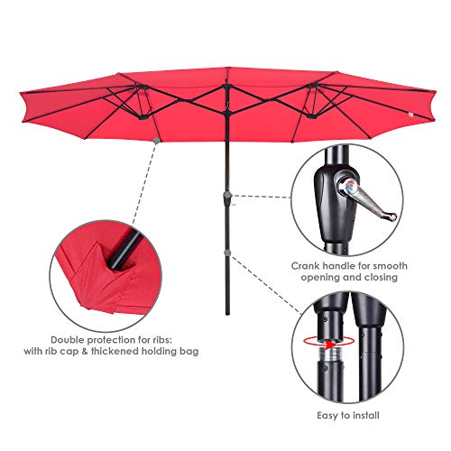 Yescom 14' Double-sided Twin Patio Umbrella Sun Shade UV30+ Water Fade Resistant Crank Outdoor Garden Market Red