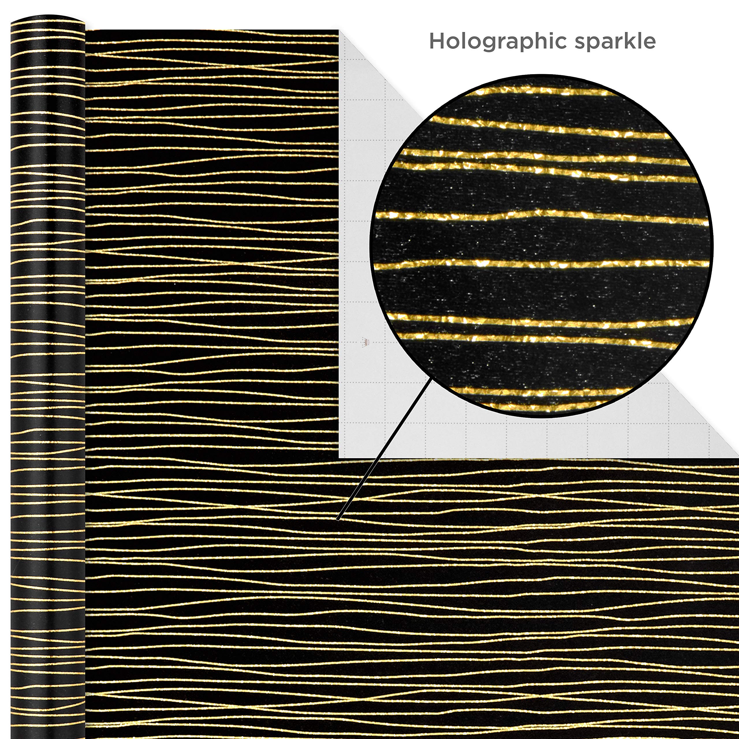 Hallmark Premium Wrapping Paper Roll Bundle with Cut Lines on Reverse (3 Rolls: 85 sq. ft. ttl. Marble, Black, Antiqued Gold) for Valentines Day, Graduations, Birthdays, Weddings, and Bridal Showers