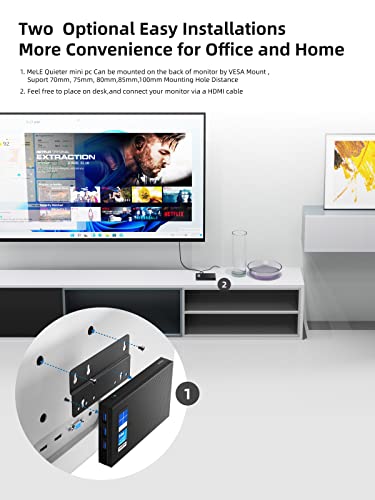 MeLE Quieter3Q Fanless Mini PC Celeron N5105 8GB 256GB, Windows 11 pro Tiny Desktop HDMI Gigabit Ethernet,Business Media Micro PC with Unlock Bios Auto Power on, SSD PXE VESA Mount