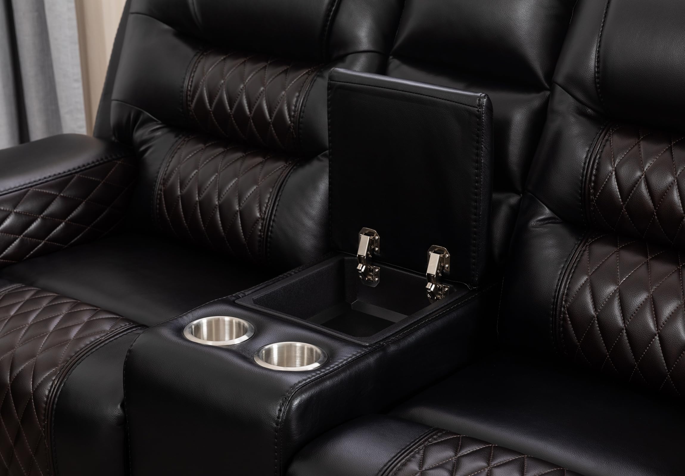 Sectional Manual Recliner Loveseat Couch with Console Table Storage Cup Holders for Living Room Home Theater