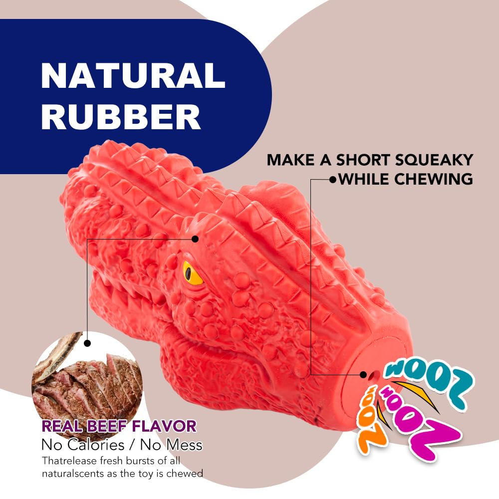 TSPRO Dinosaur Dog Chew Toys Interactive Dog Toy for Pets Increases IQ, Natural Rubber Dog Toys Squeaky for Teeth Cleaning and Training, for Aggressive Chewers (Dinosaur Red)