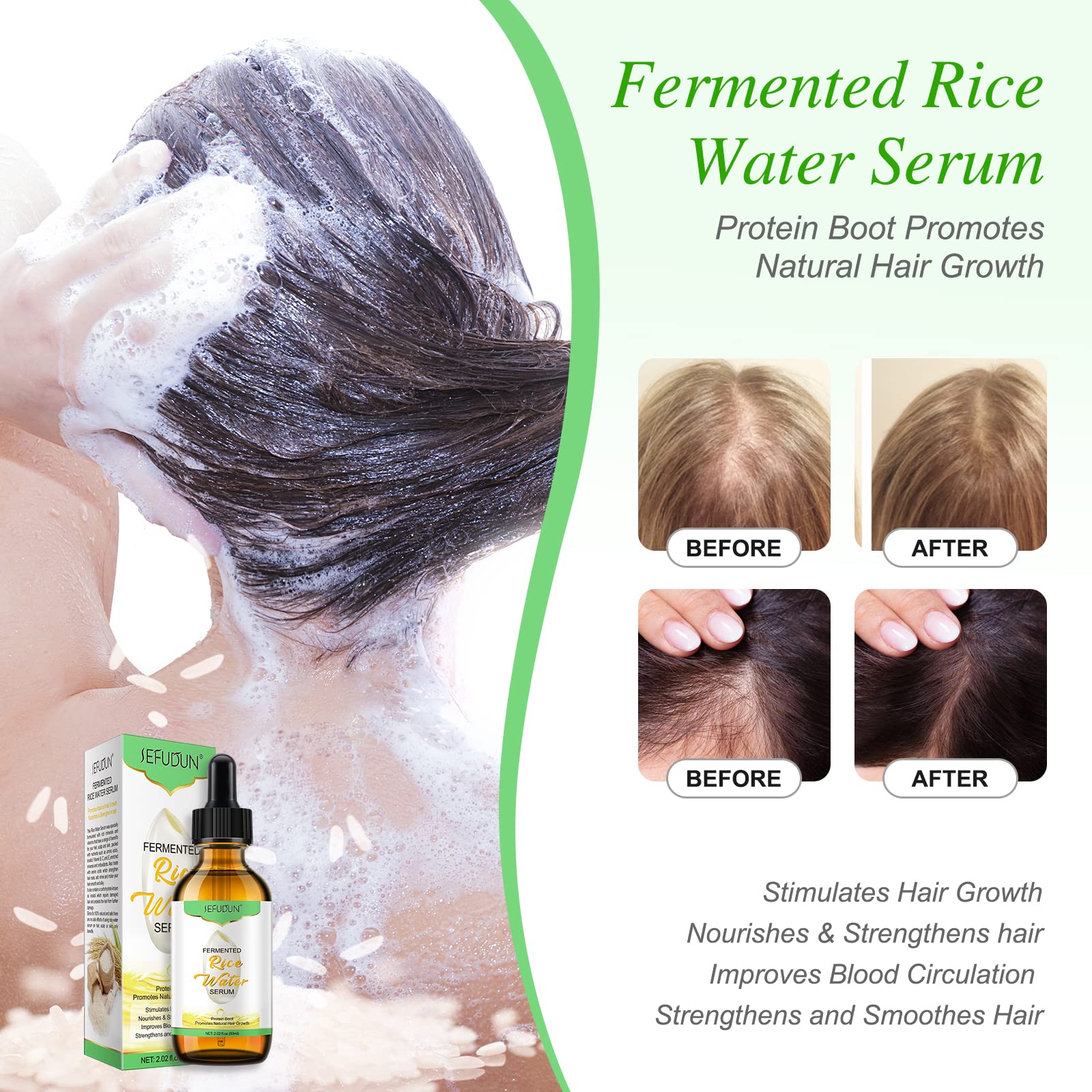 Rice Water for Hair Growth, Thickness, Strength, Shine -100% Pure Natural Leave-in Conditioner for Scalp, Dry Split End Moisturizer–Natural Hair Moisturizer&Conditioner with Vitamin&Mineral,2.02 fl.oz