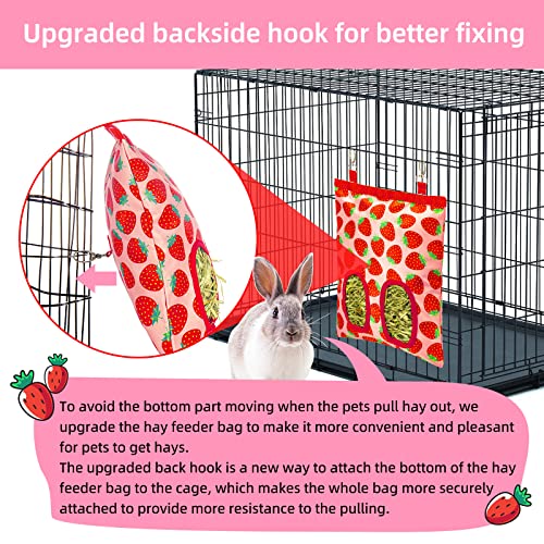 Terossy Rabbit Hay Feeder for Cage, Upgraded Hanging Guinea Pig Hay Feeder Bag for Rabbits Bunny Chinchilla Hamster with 3 Hooks, Mess Free Small Animals Grass Holder, 9.8x11.4Inch, 2 Reinforced Holes