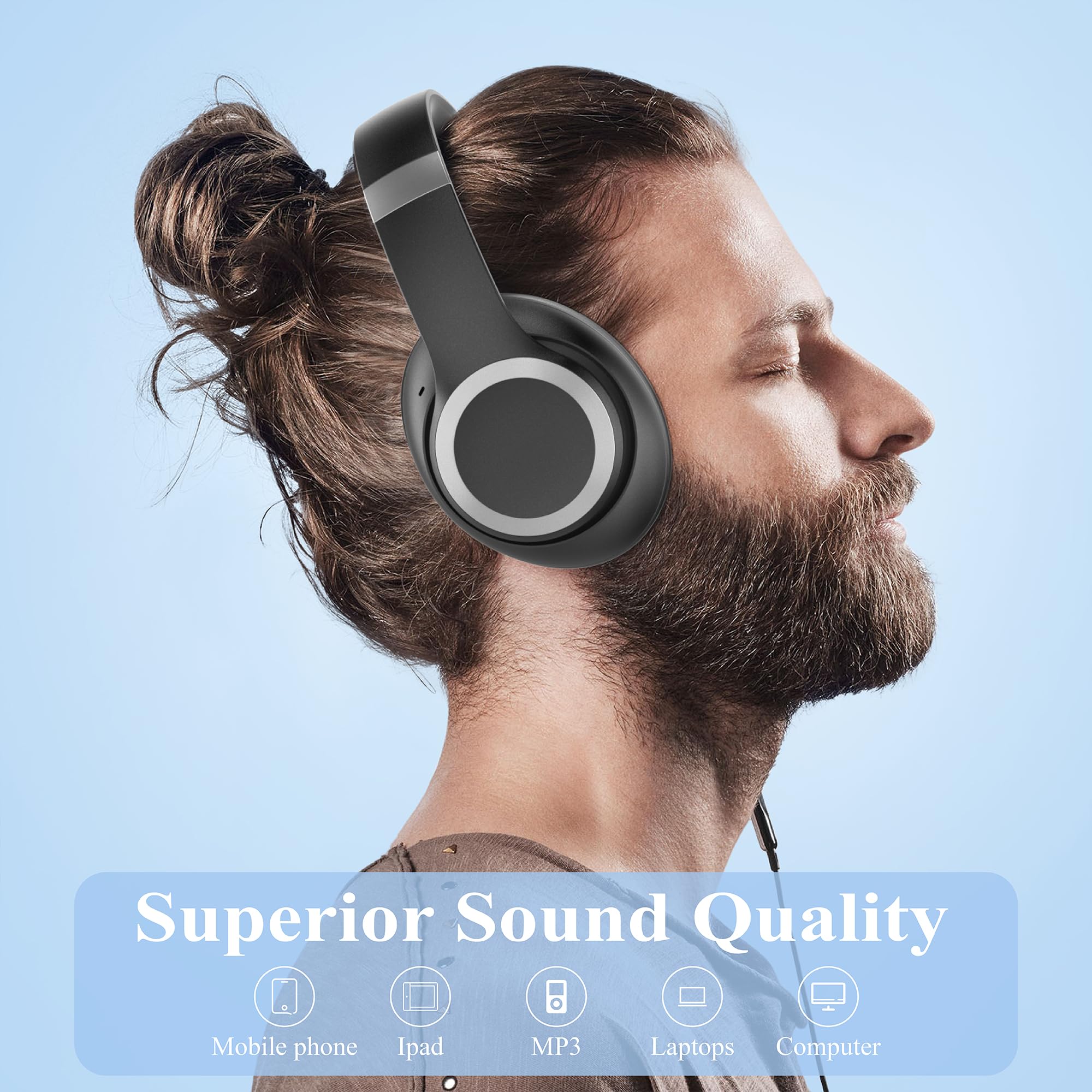 Falebare Hybrid Active Noise Cancelling Headphones, Bluetooth 5.3 Headphone for Hi-Res Wireless Audio, Over Ear Wireless Headphones with 100H Playtime