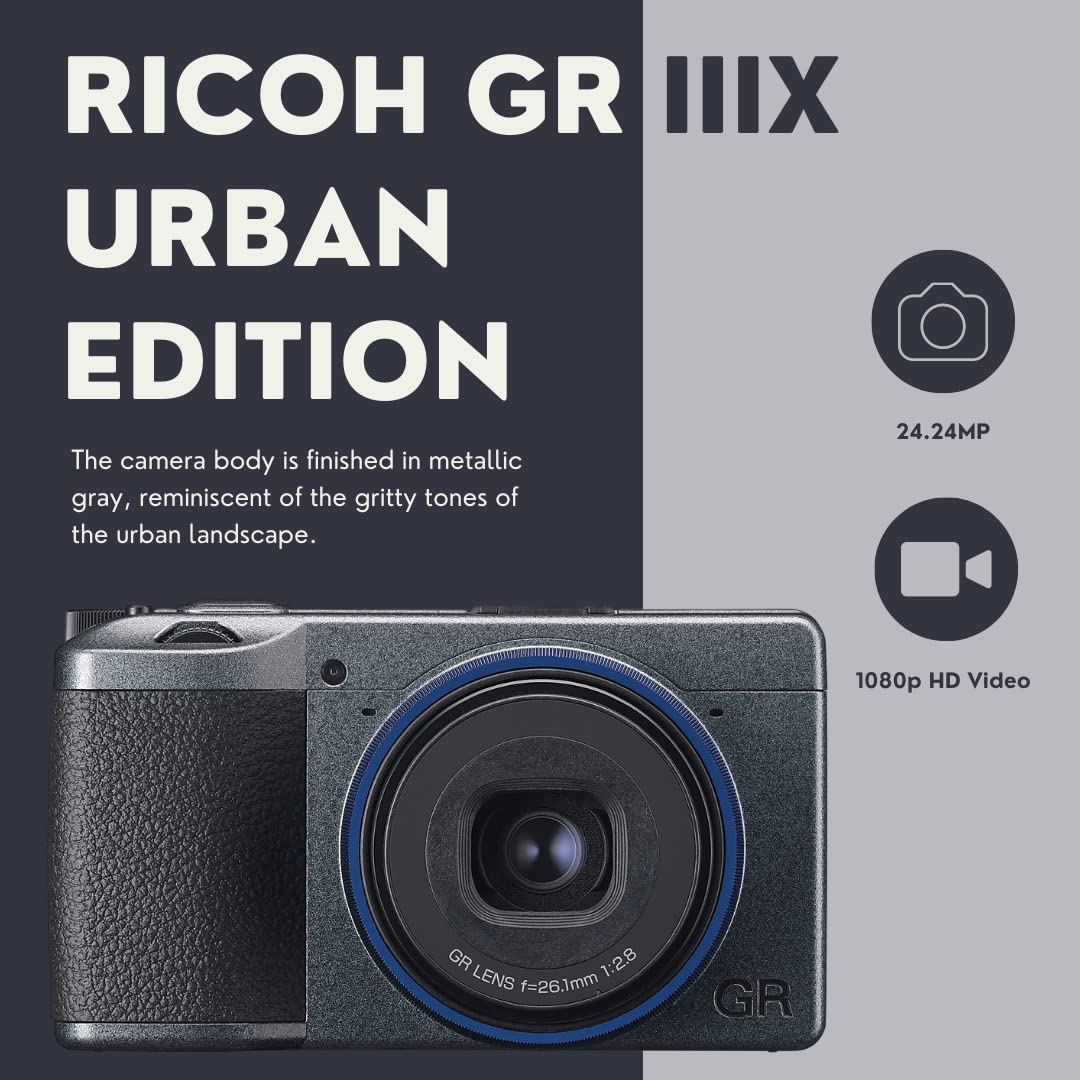 RICOH GR IIIx Urban Edition Digital Camera Bundle with Case, 64GB Extreme PRO 200MB/s SDXC UHS-I Memory Card, and Spare Battery (4 Items)