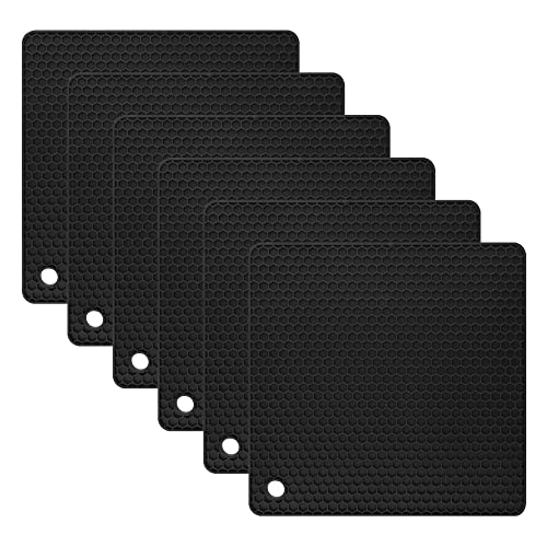 Kalsreui Trivets for Hot Dishes, Silicone Trivet Mat Hot Pads for Kitchen Pot Holder, Silicone Trivets for Hot Pots and Pans, Multi-Purpose Heat Resistant Silicone Trivet Mat for Tabletop Black Pack 6