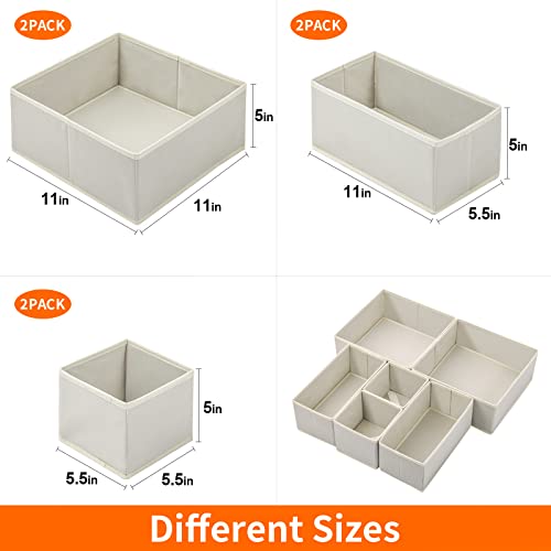 Stero 6 Pack Drawer Organizers for Clothing, Dresser Drawer Organizer Clothes, Fabric Foldable Closet Organizers and Storage Basket Bins for Clothes, Underwear, Bras, Socks (Light Grey)