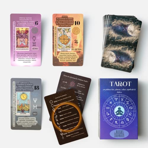 Witchy Cauldron Beginner Tarot, Tarot Cards with Meaning on it, Keyword Tarot Deck, Learning Tarot, Chakra, Planet, Affirmation (Spanish Edition)