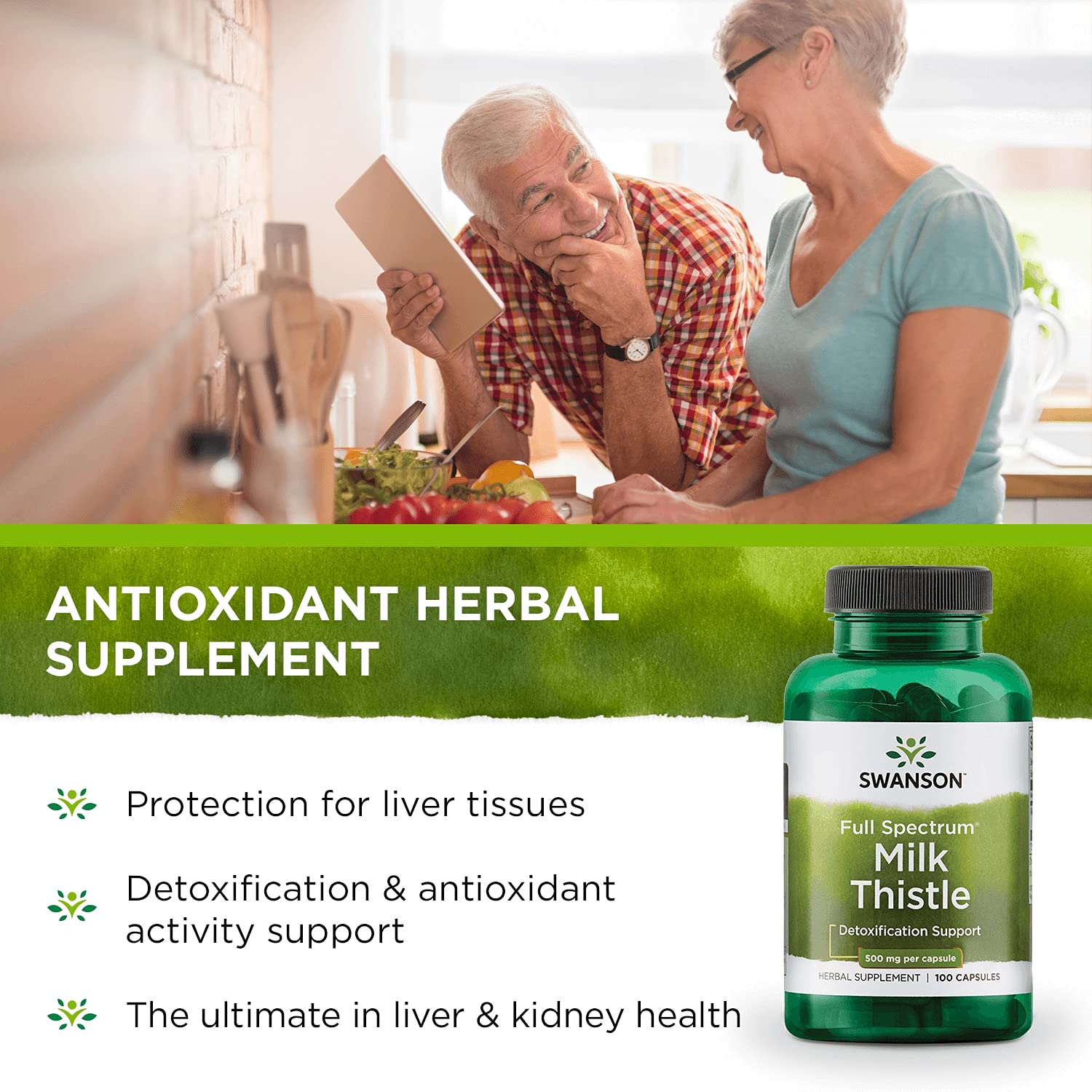 Swanson Milk Thistle-Herbal Liver Support Supplement-Natural Formula Helping to Maintain Overall Health & Wellbeing-(100 Capsules, 500mg Each)