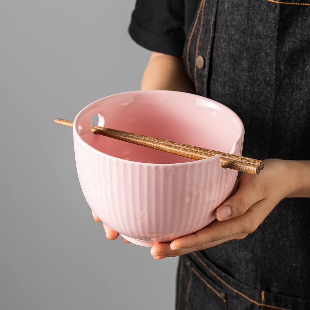 KAMAIDI Ceramic Ramen Noodle Bowl with Matching Chopsticks, Soup Bowls for Udon Soba Pho Asian Noodles, Dishwasher and Microwave Safe, 28 oz