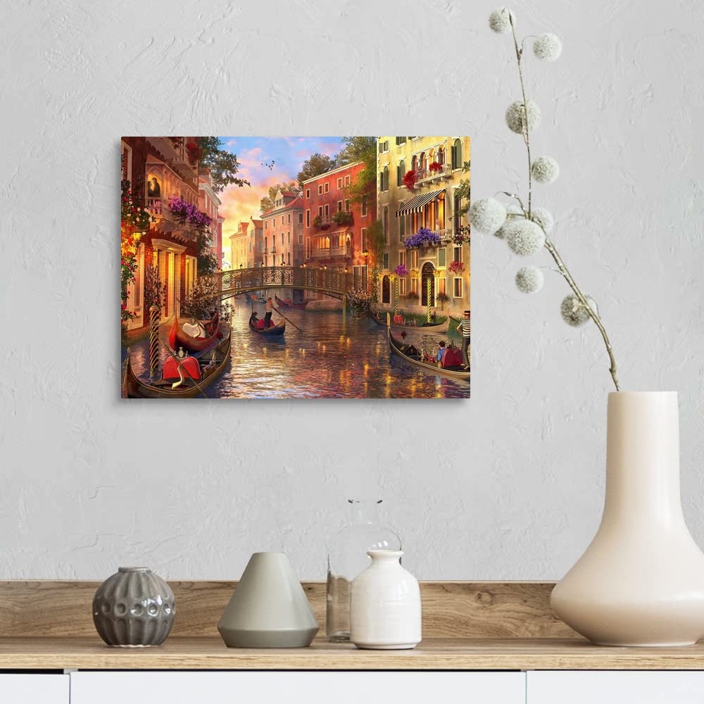 GREATBIGCANVAS Sunset in Venice Canvas Wall Art Print, Venice Home Decor Artwork, 48"x36"x1.5