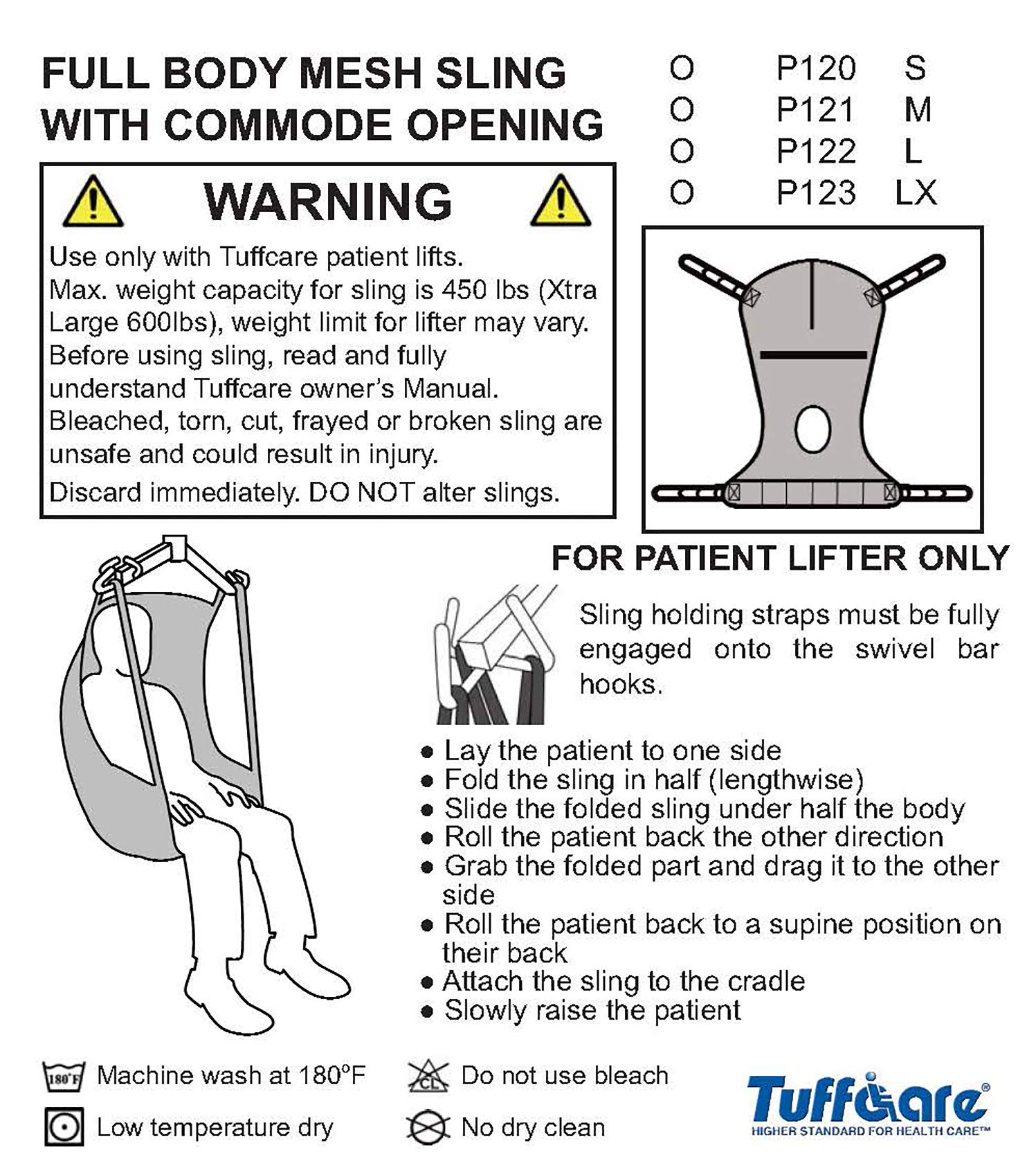 Tuffcare Full Body Shower/Bath Commode Sling Compatible with Hoyer, Invacare, McKesson, Drive, Lumex, Medline, Joerns and Other Patient Lifts, Oversize Fit Mesh Polyester Slings (X-Large)