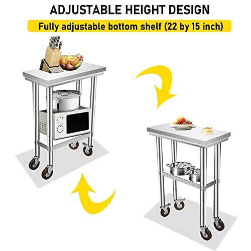 Karpevta Stainless Steel Work Table 24x12 inch Outdoor Prep Table Stainless Steel Prep Table Commercial Kitchen Table with Adjustable Under Shelf for Home,Restaurant and Hotel