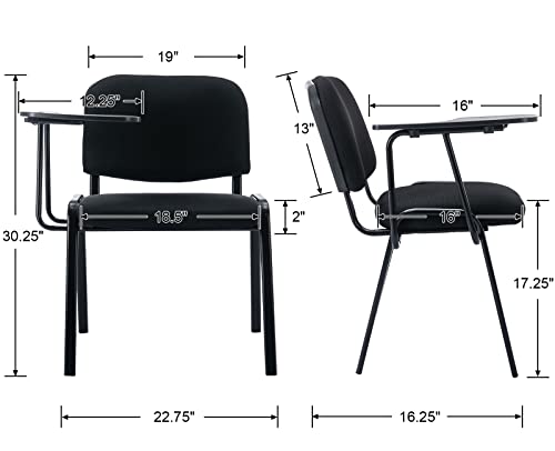 HNY Black Tablet Arm Chairs Set of 15, Mesh Office Waiting Room Chairs Guest Nesting Stacking Chairs, Reception Chairs with Flip-Up Table Conference Chairs for School Classroom Training Meeting Room