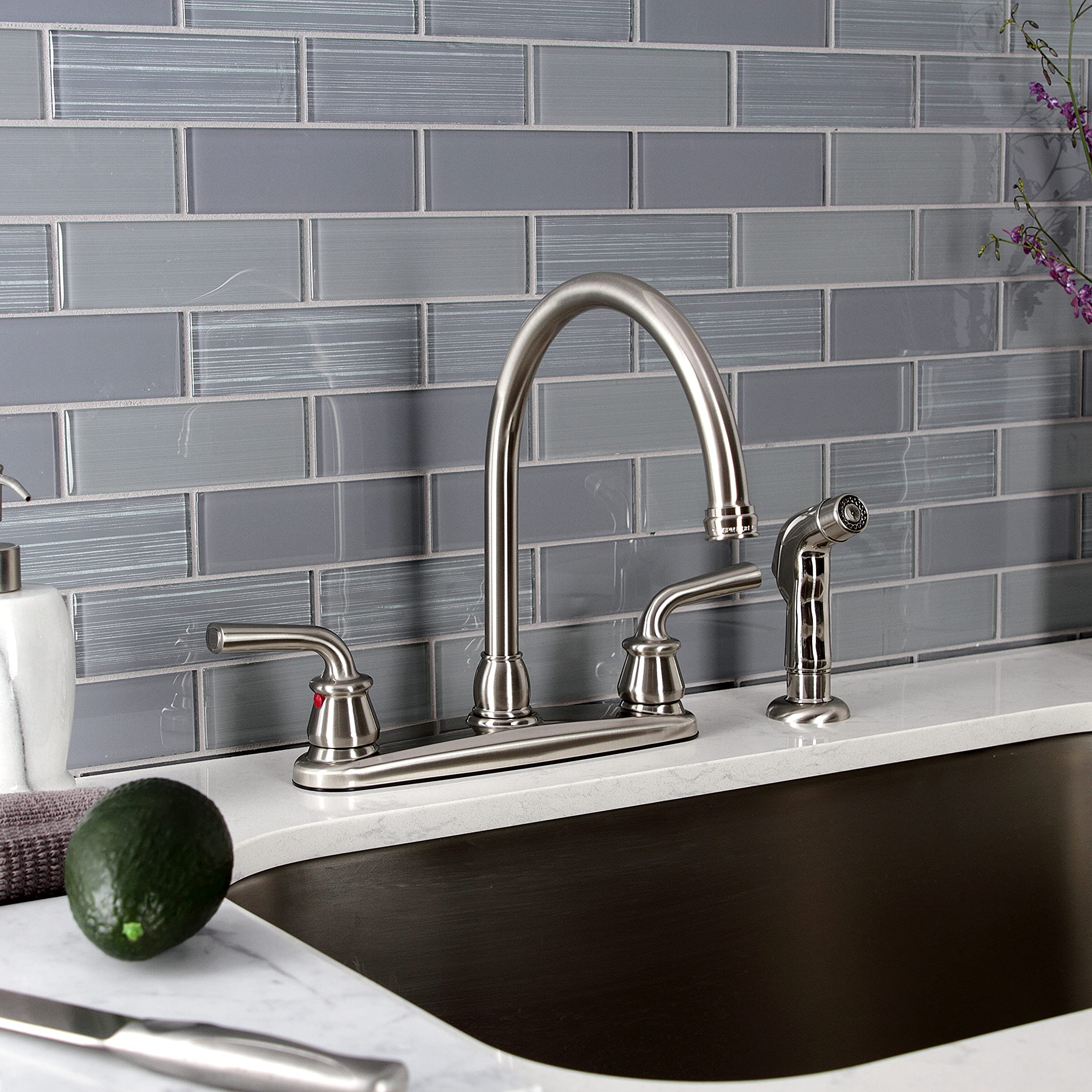 Kingston Brass KB728RXLSP Restoration 8-Inch Centerset Kitchen Faucet with Side Sprayer, Brushed Nickel