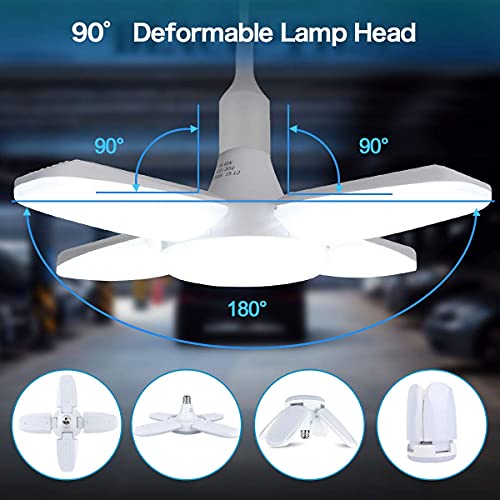 fesnne LED Garage Light, 60W Deformable LED Garage Ceiling Lights, LED Shop Light 6500K Daylight White with 4 Adjustable Panels, LED Shop Lights for Garage Warehouse, Workshop, Basement (1 Pack)